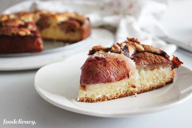 Sweet Buttery Nectarine Torte Topped with Walnuts | Foodelicacy