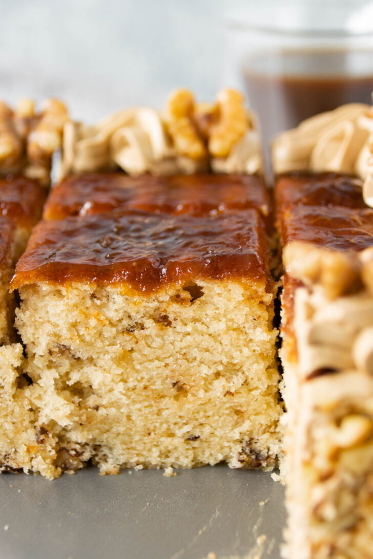 Walnut Cake with Coffee Buttercream and Apricot Glaze | Foodelicacy