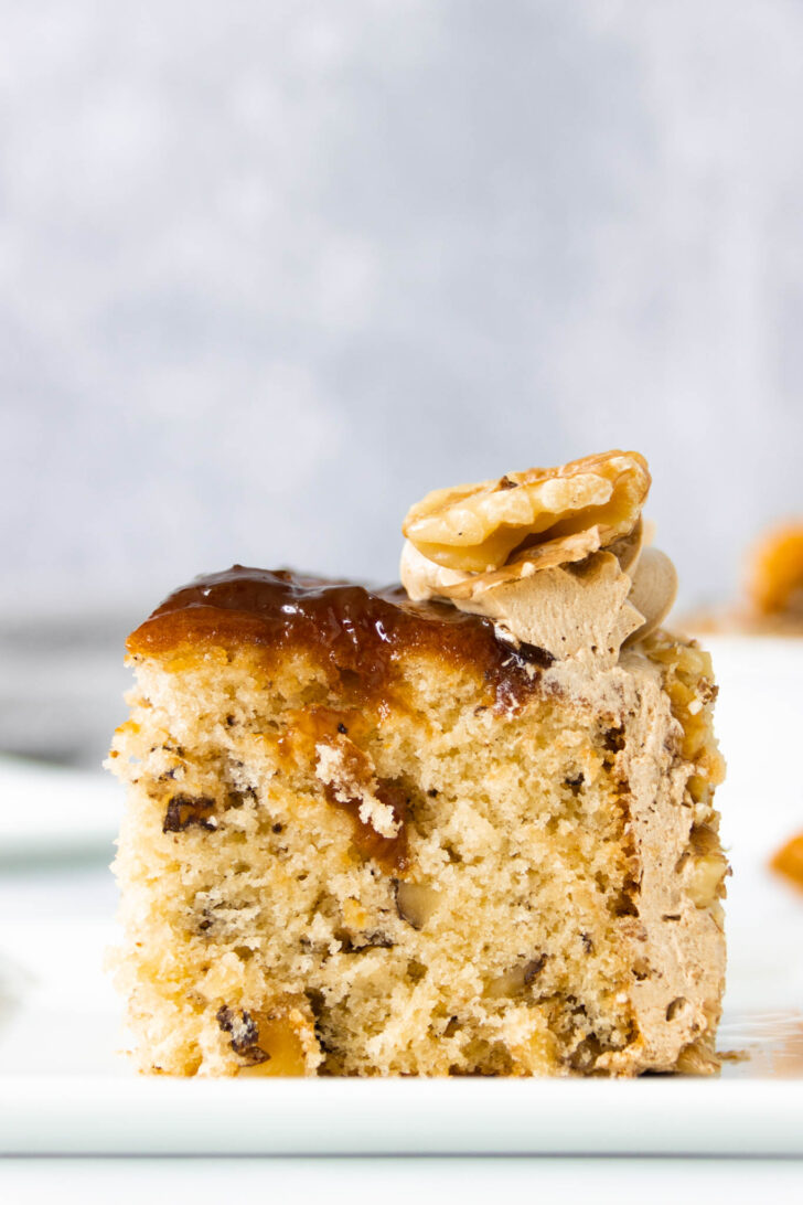 Walnut Cake with Coffee Buttercream and Apricot Glaze | Foodelicacy